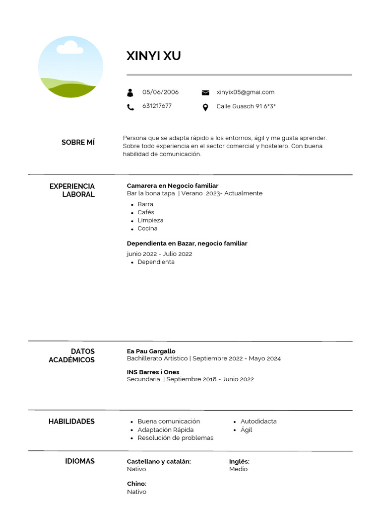 Xinyi Xu: Sobre Mí | PDF