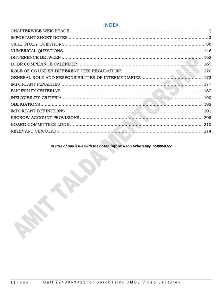 CMSL Pocket Revision Notes-Executive-Revision | PDF | Private Equity ...