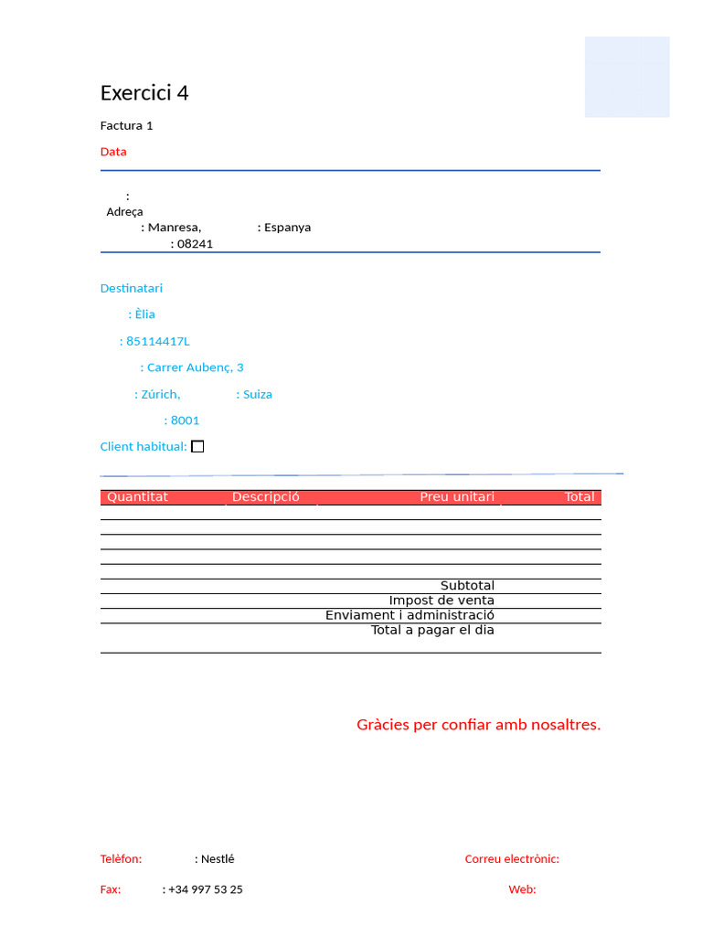 Exercici 4 Activitat 8 Factura D'emprenedoria | PDF