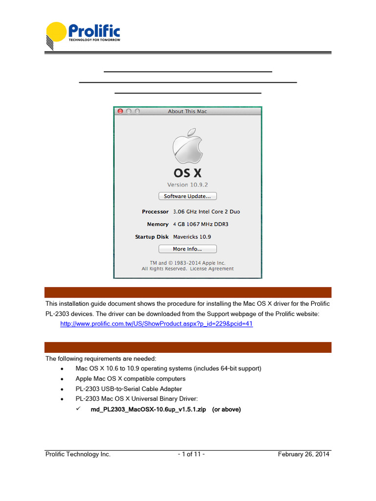 PL2303 Mac OS X 10.6 and Above Driver Installation Guide | PDF | Mac Os | Device Driver