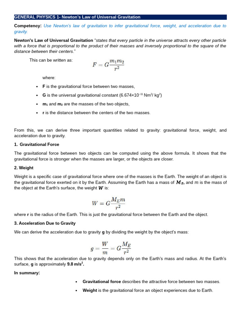 Newton's Law of Gravitation Explained | PDF | Gravity | Force
