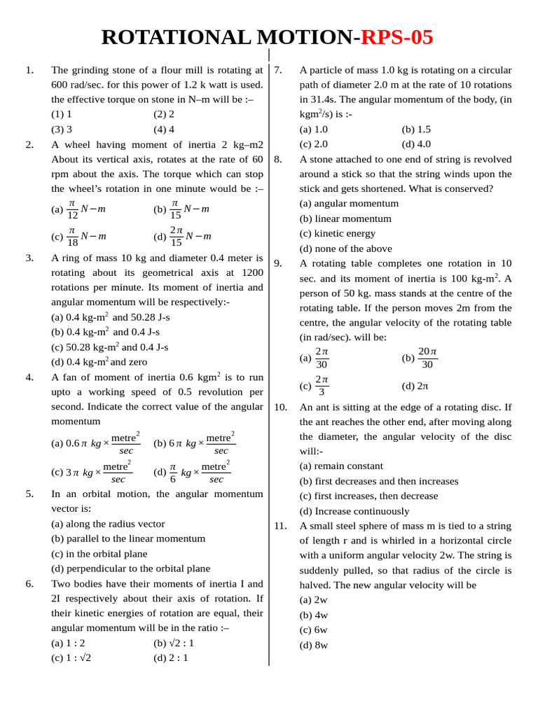 Rotational Motion-RPS-05 | PDF | Rotation Around A Fixed Axis | Torque