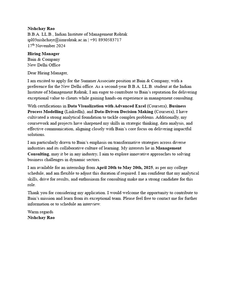 Bain Cover Letter | PDF