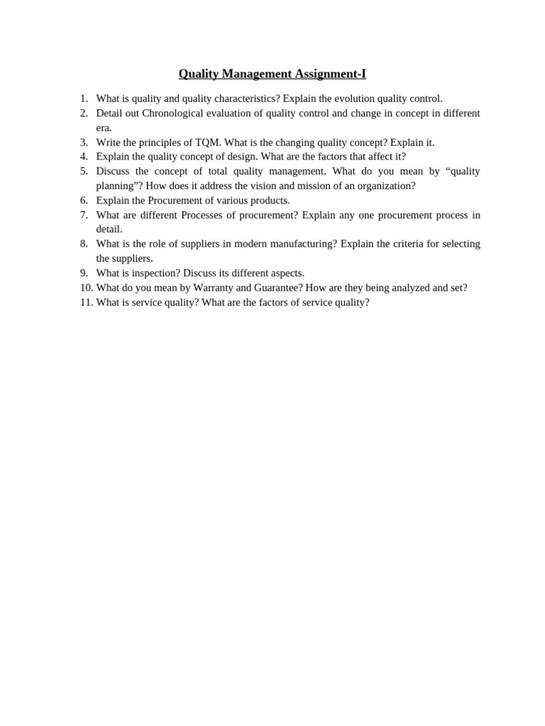 Quality Management Assignment - 1 | PDF