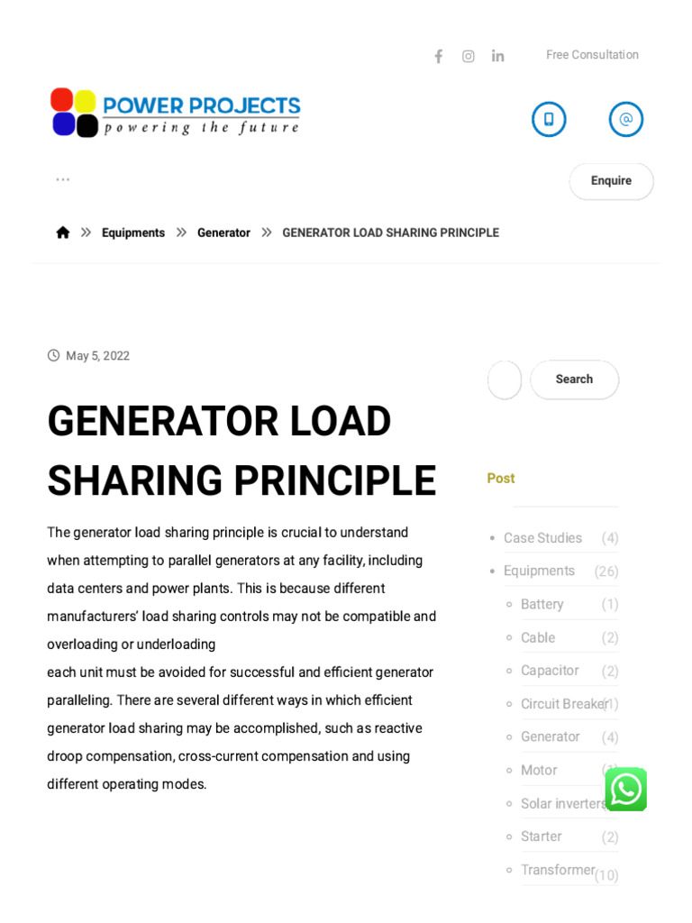 GENERATOR LOAD SHARING PRINCIPLE - Power System Studies | PDF ...