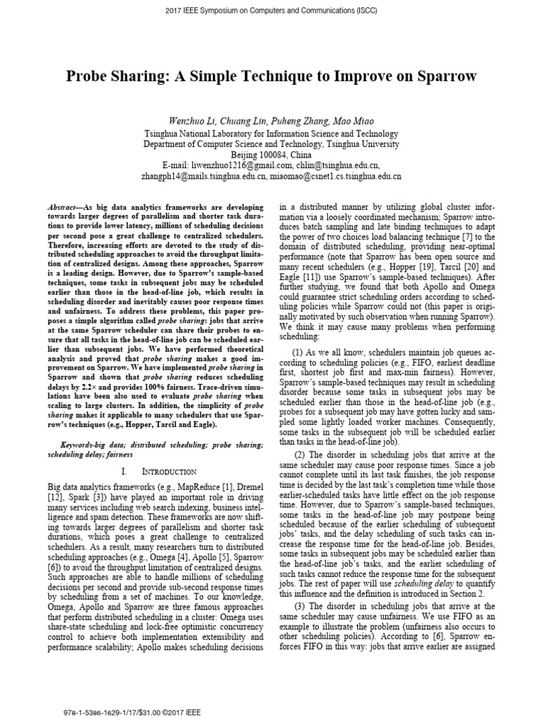 Probe Sharing A Simple Technique To Improve On Sparrow Pdf Scheduling Computing Computer 
