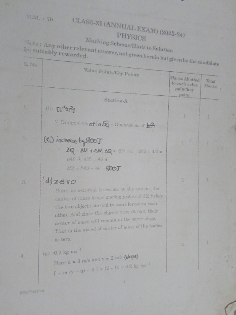 Physics Annual Axam Marking Scheme (2023-24) | PDF | Mechanics | Metrology