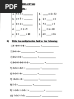Class 2 Maths Multiplication Worksheet | PDF | Multiplication