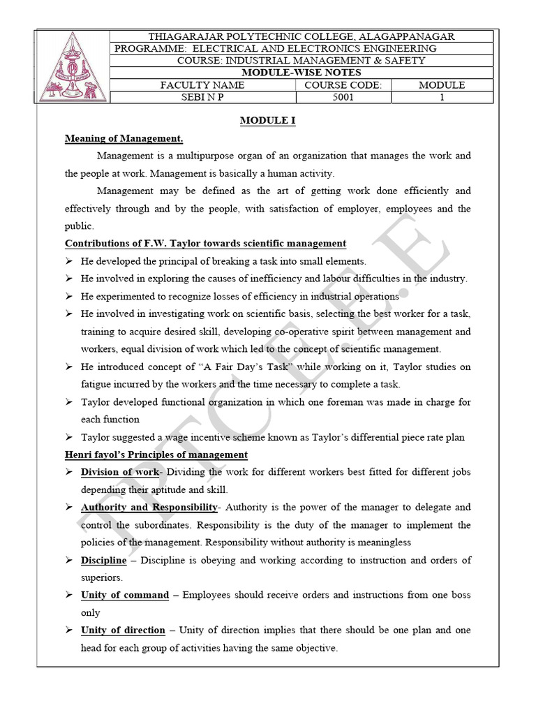 Module - 1 full note | PDF | Piece Work | Incentive