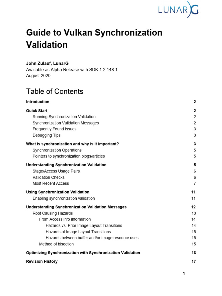Final Lunarg Guide To Vulkan Synchronization Validation 08 20 Pdf Debugging Software