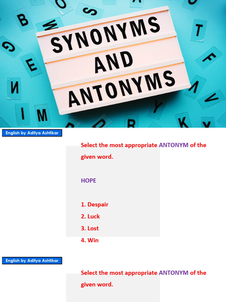 Top 20 Synonyms Antonyms PYQs - 2 | PDF | Lexical Semantics | Lexicology