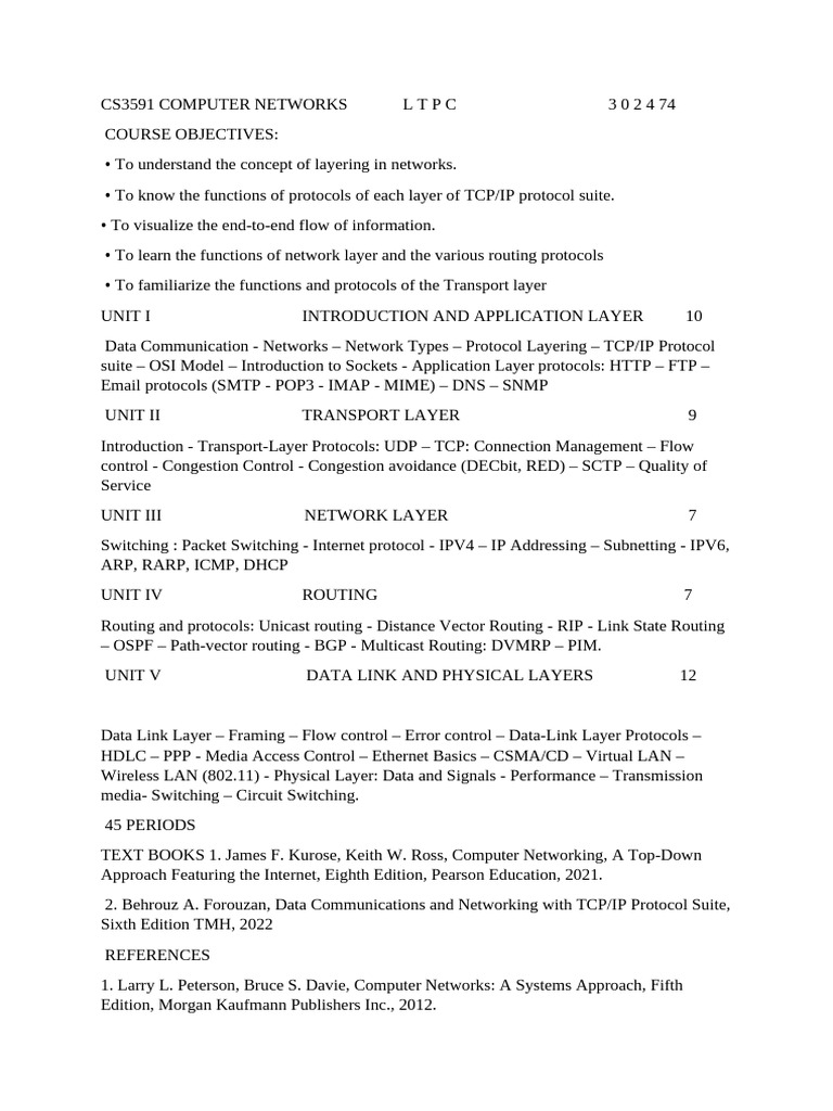 CN Syllabus | PDF | Internet Protocol Suite | Computer Network
