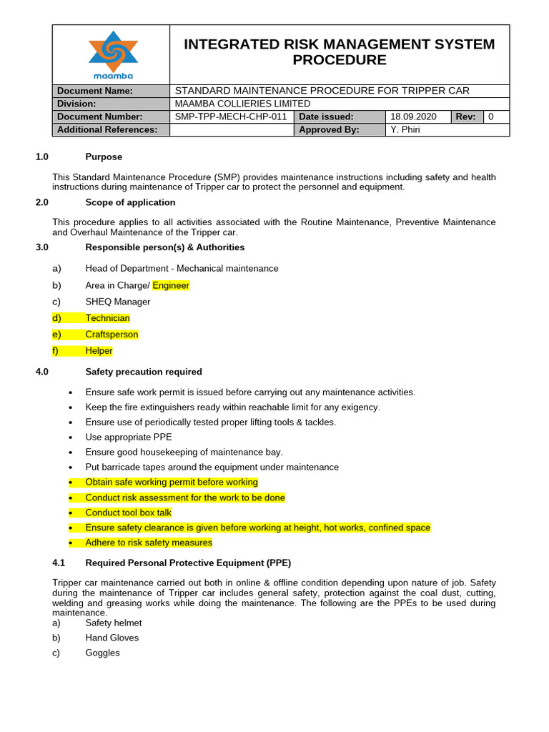 Smp-Tpp-Mech-Chp-011 SMP For Tripper Car | PDF | Belt (Mechanical ...