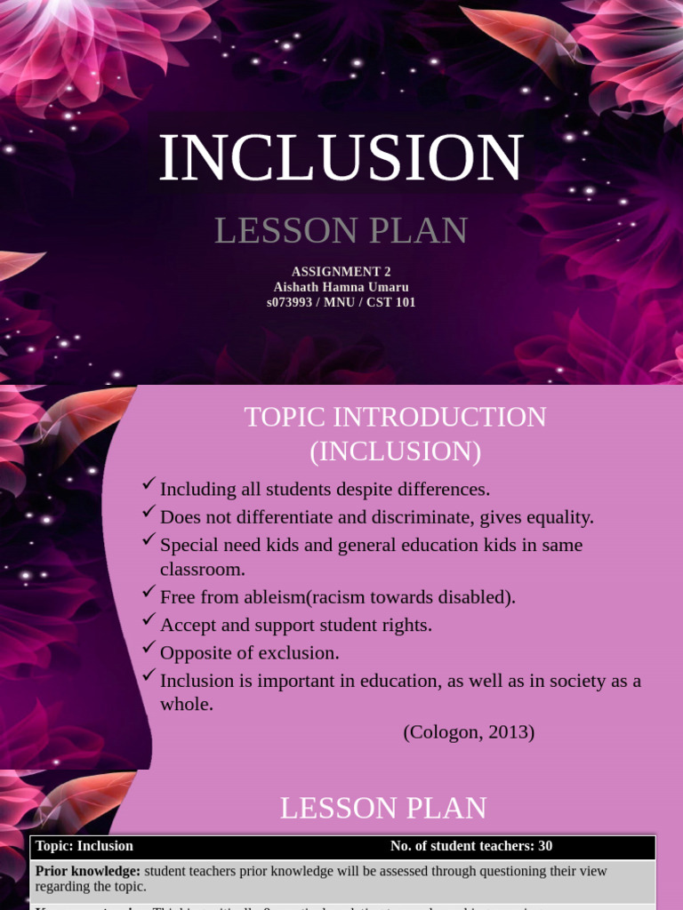 Lesson Plan on Inclusion Presentation | PDF | Teachers | Lesson Plan