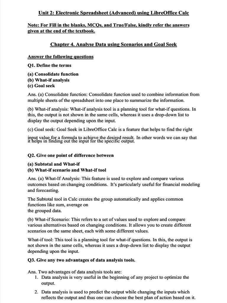 Unit 2: Electronic Spreadsheet (Advanced) Using Libreoffice Calc Unit 2: Electronic Spreadsheet ...