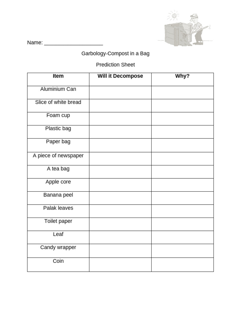 Garbology Prediction Sheet | PDF