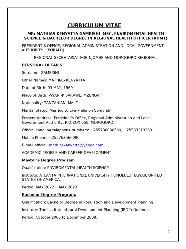 Curriculum Vitae | PDF | Medicine | Academic Degree