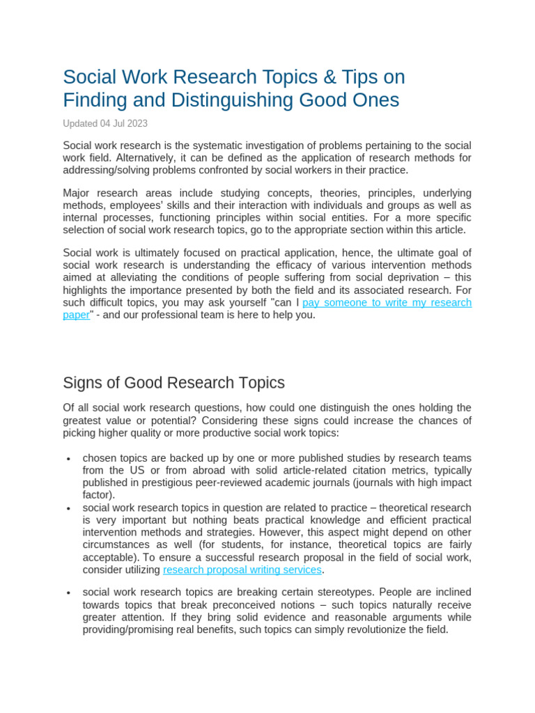 Social Work Research Topics | PDF | Substance Abuse | Social Work