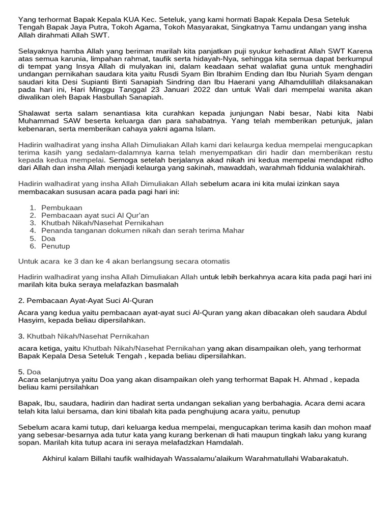 Contoh Teks MC Nikah | PDF