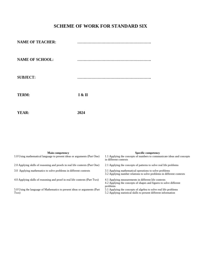Standard 6 Math Curriculum Guide | PDF | Numbers | Area