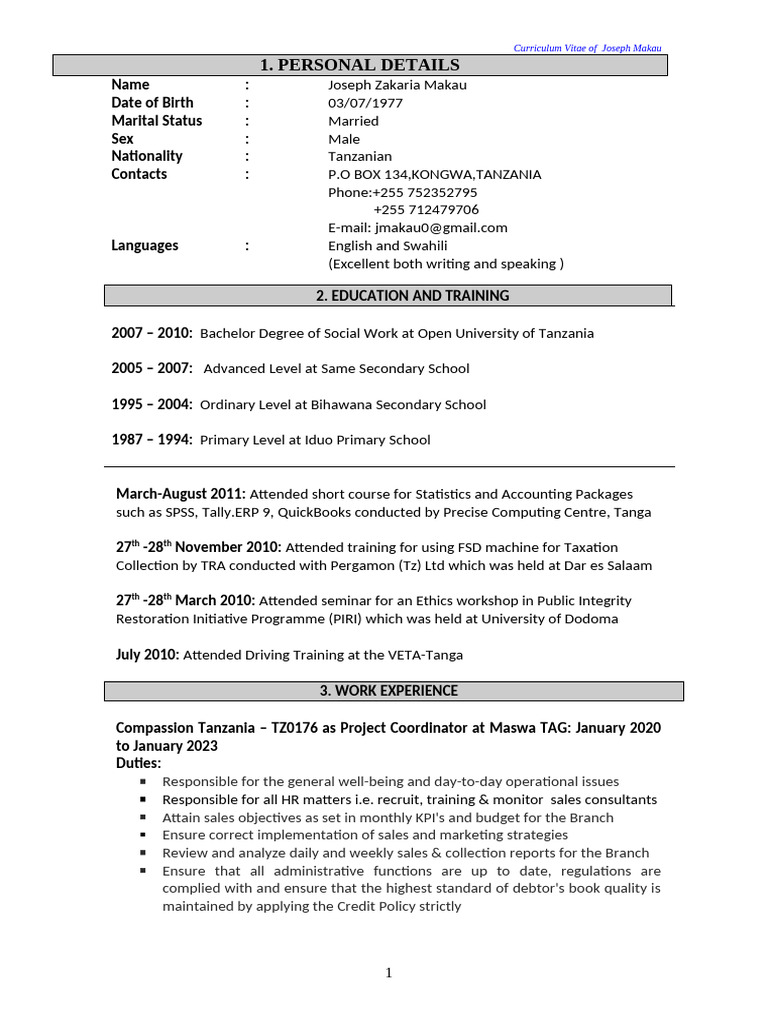 Joseph Makau - CV | PDF | Tanzania