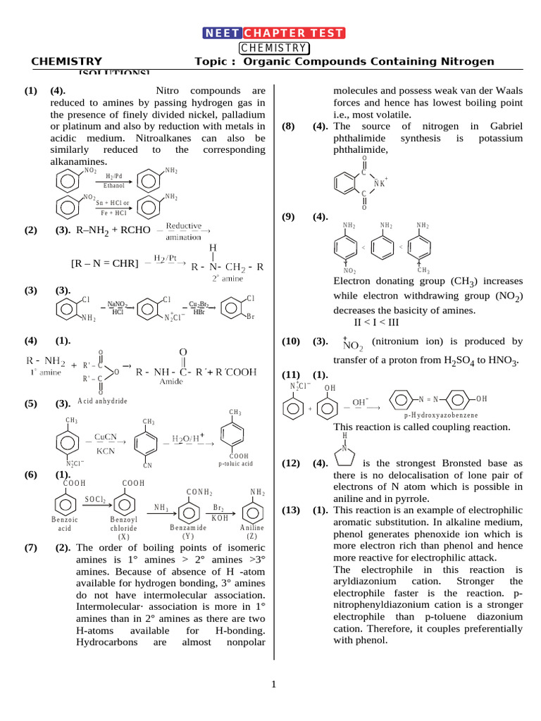 XII-Chemistry Chapter Test-13-Organic Compounds Containing Nitrogen ...