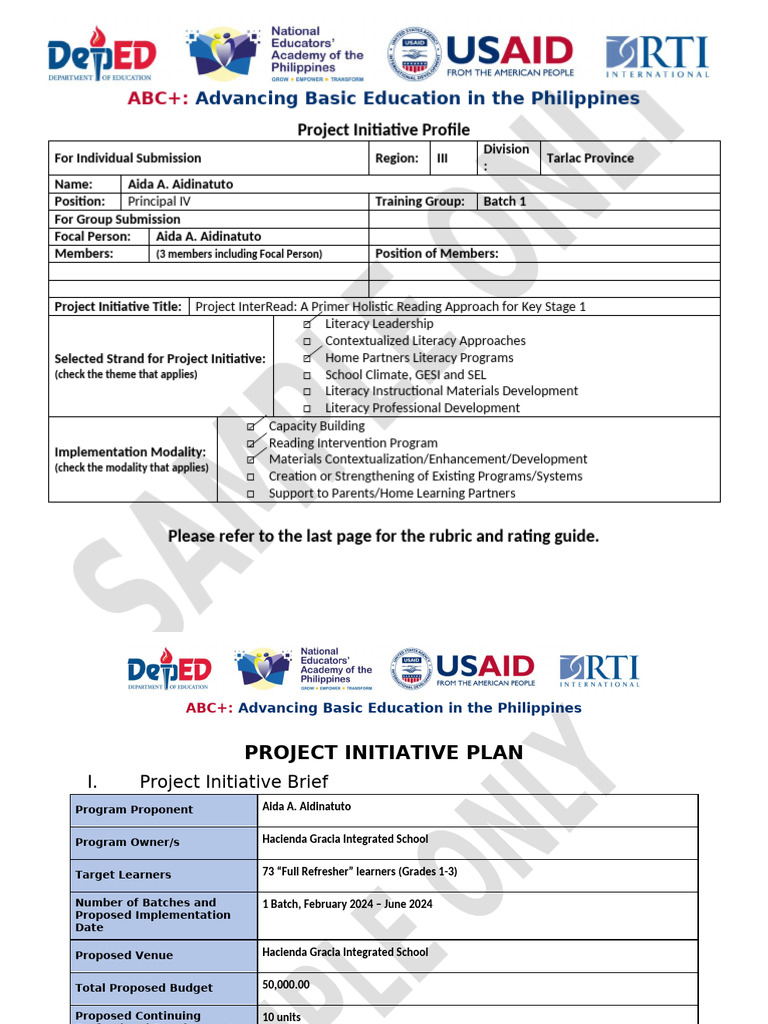 ILT-Output-3-Project-Initiative-Plan-SAMPLE-ONLY | PDF | Educational ...