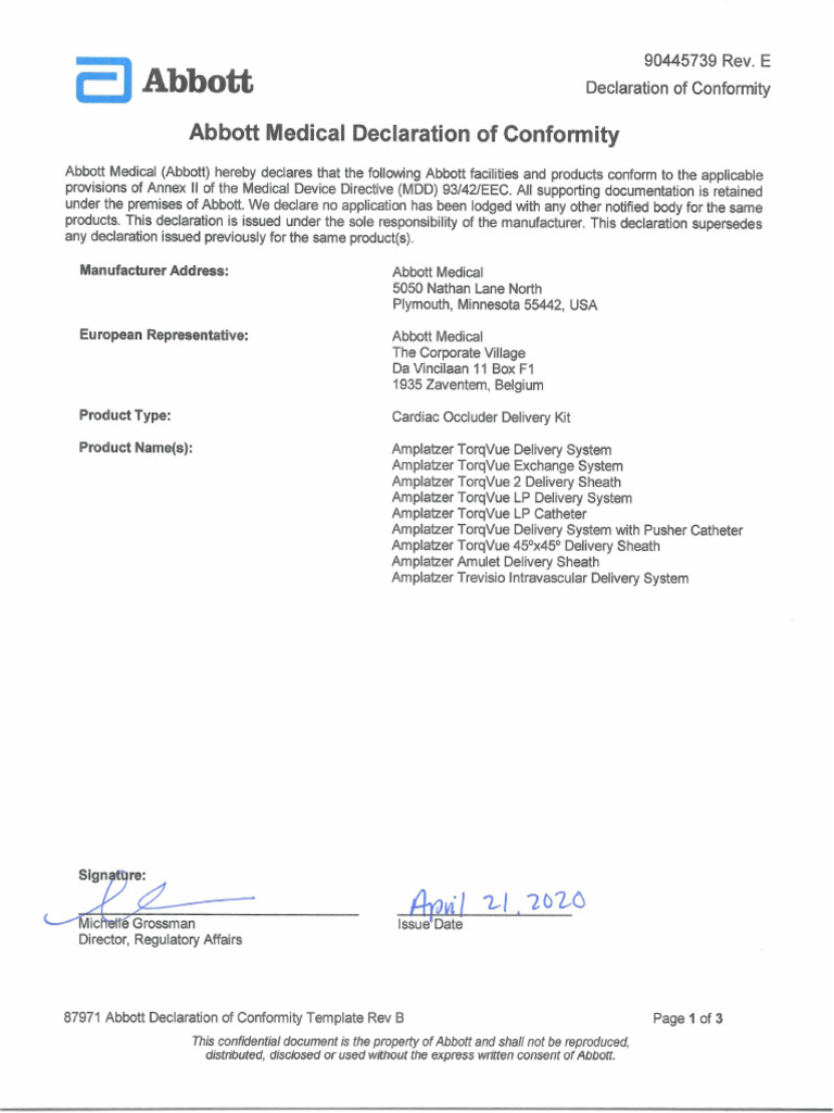 ABT Amplatzer Delivery System Declaration of Conformity | PDF