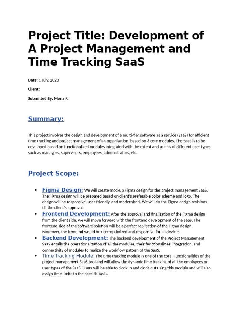 Project Management SaaS Proposal | PDF | Software As A Service | Automation