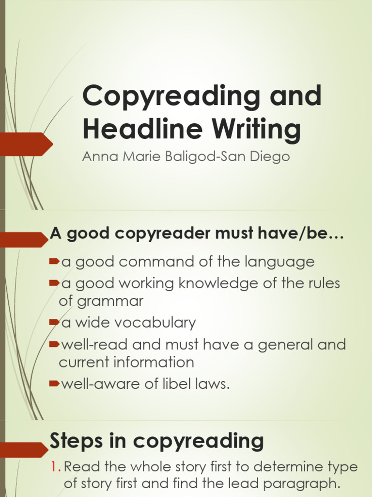 Copyreading and Headline Writing Presentation Handout Ambsd | PDF ...