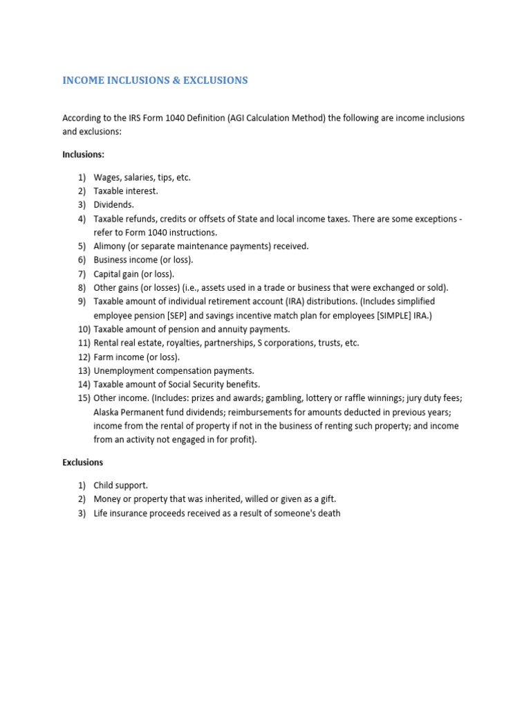 Income Inclusions Exclusions | PDF