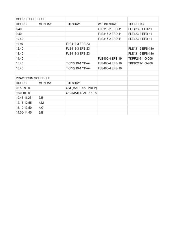 Final Weekly Schedule | PDF