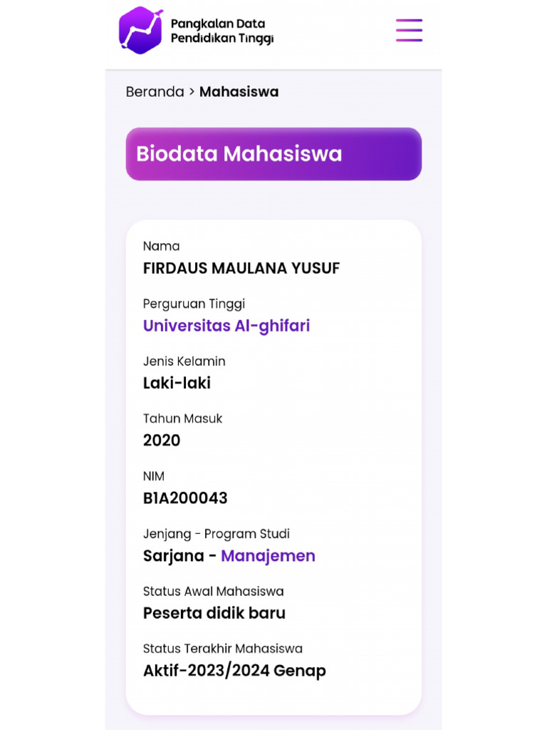 Bukti Aktif Pddikti Firdaus | PDF