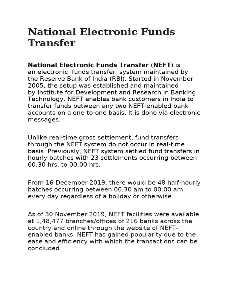 National Electronic Funds Transfer | PDF | Banks | Economies