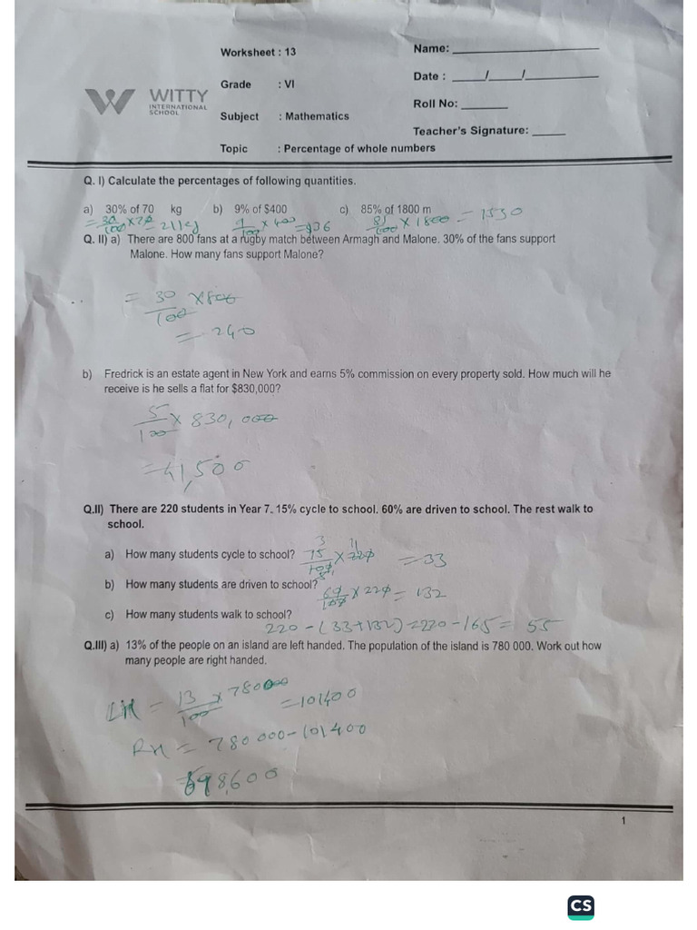 Answer key - Worksheet 13 | PDF