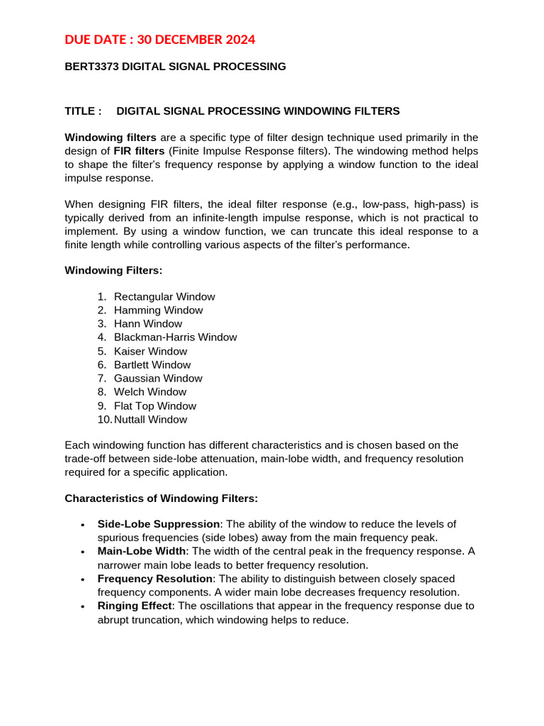 dsp assignment 10 % | PDF | Filter (Signal Processing) | Digital Signal Processing
