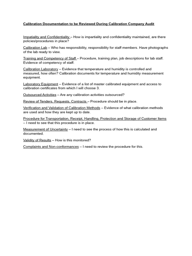 Calibration Audit Checklist Guide | PDF