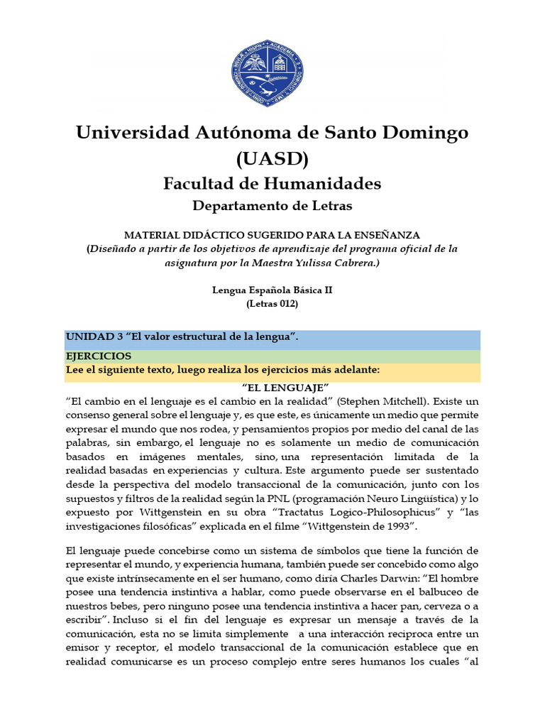 Lengua Española Básica II: Ejercicios | PDF | Realidad | Ludwig Wittgenstein