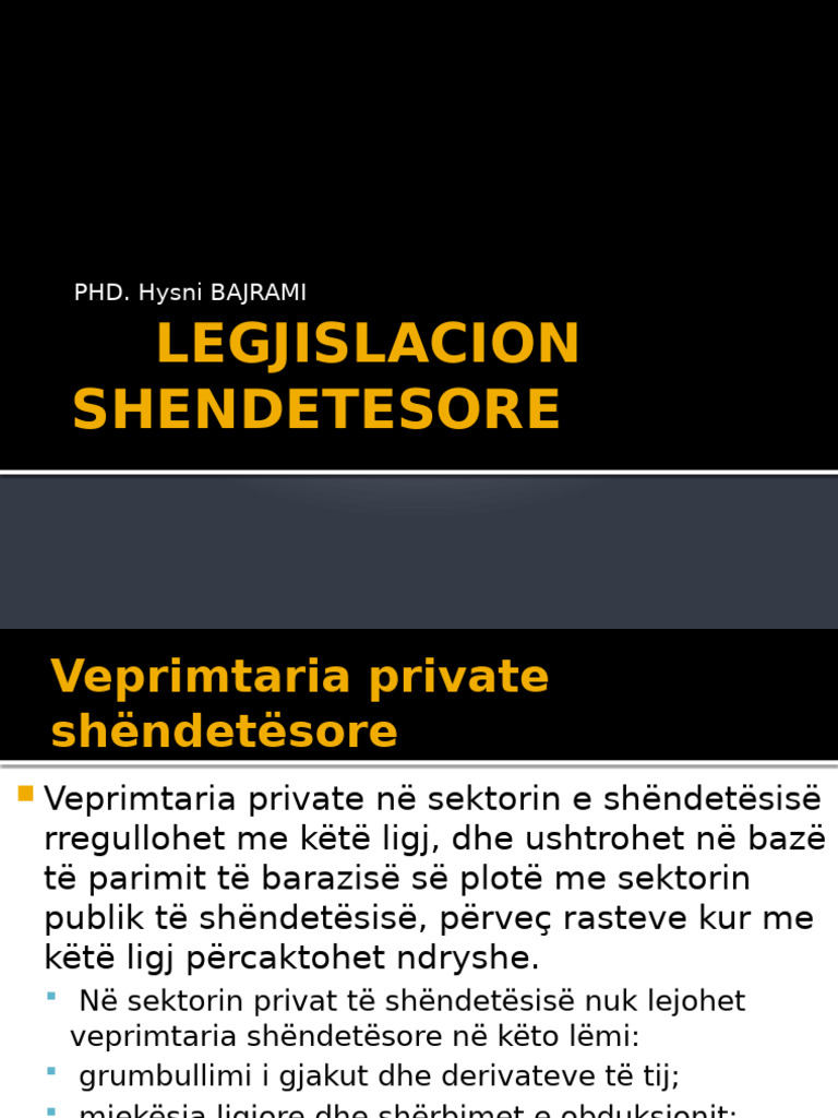 Legjislacion Shendetesore: Phd. Hysni Bajrami | PDF