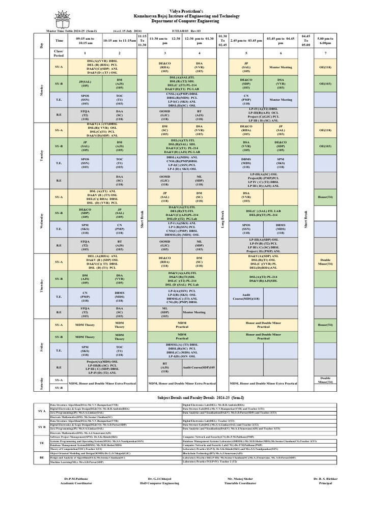 Timetable From 22nd July 2024 | PDF | Applied Mathematics | Information ...