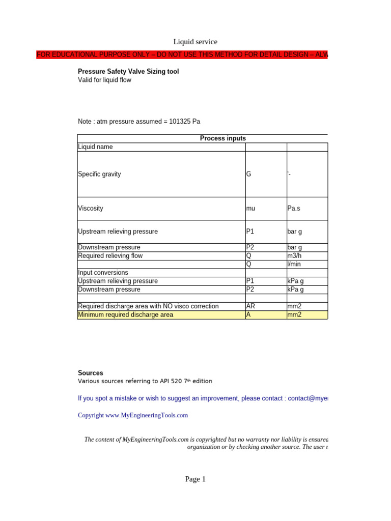 Liquid Flow Pressure Relief Valve Sizing | PDF | Valve | Pressure