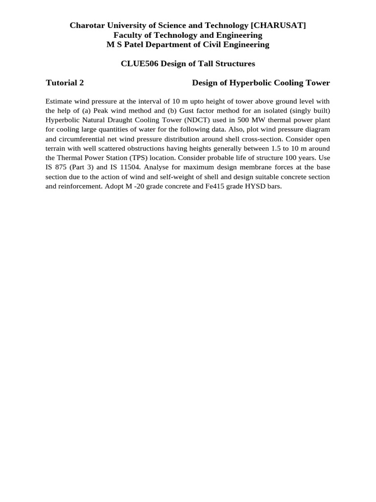 CLUE506 - Tutorial 2 Design of Hyperbolic Cooling Tower | PDF | Wound | Applied And ...