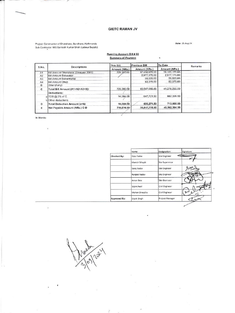 Running Bill#60 | PDF