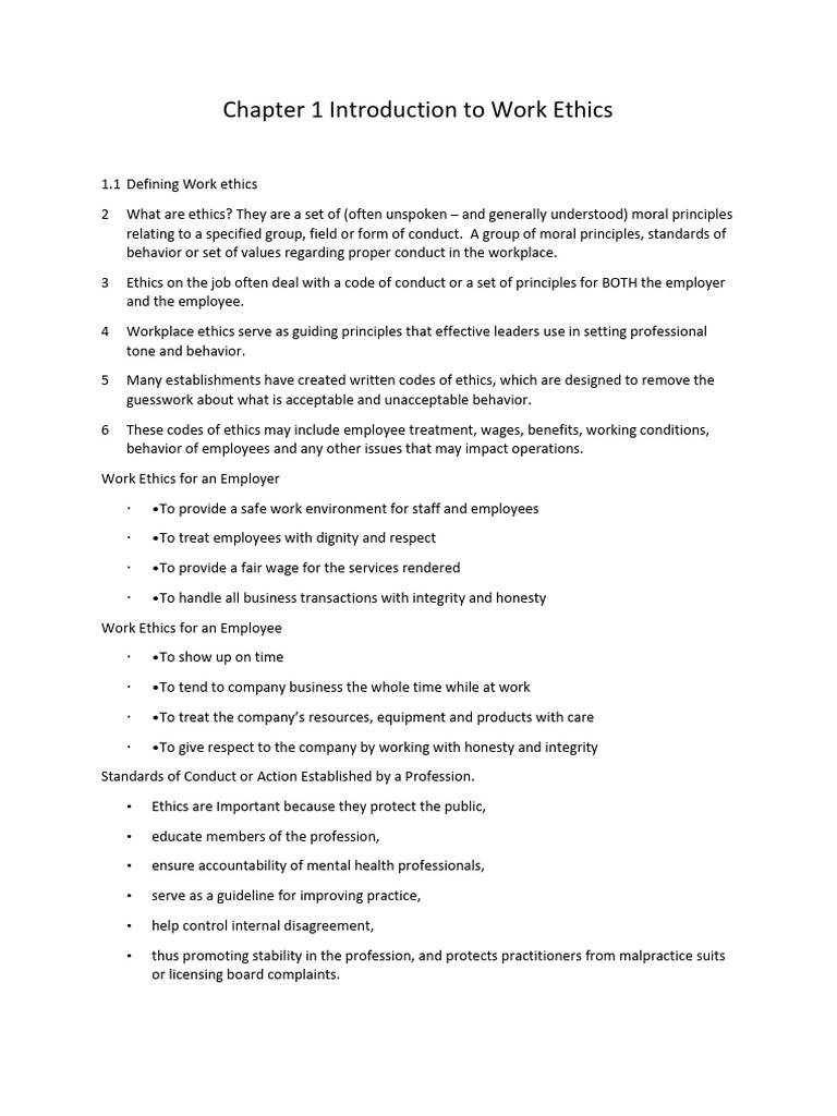 Chapter 1 Introduction To Work Ethics | PDF | Employment | Business Ethics