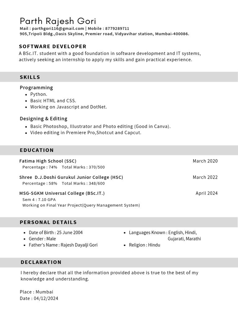 Parth's CV | PDF