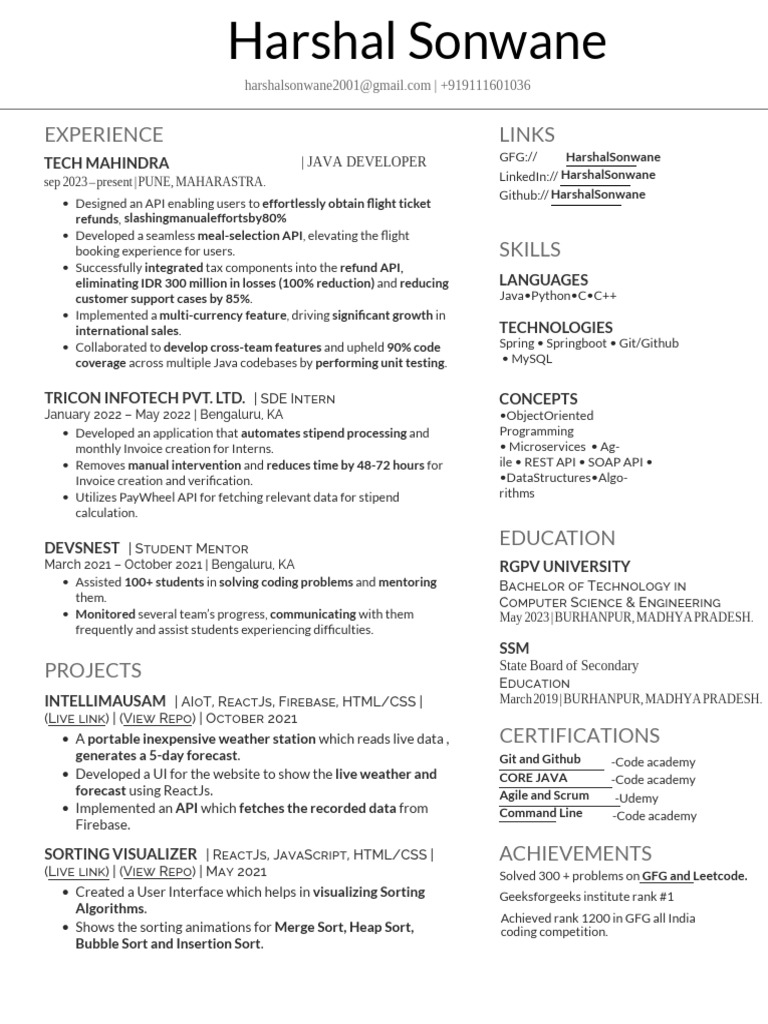 Java - Developer Resume | PDF | Java (Programming Language) | Computer Science