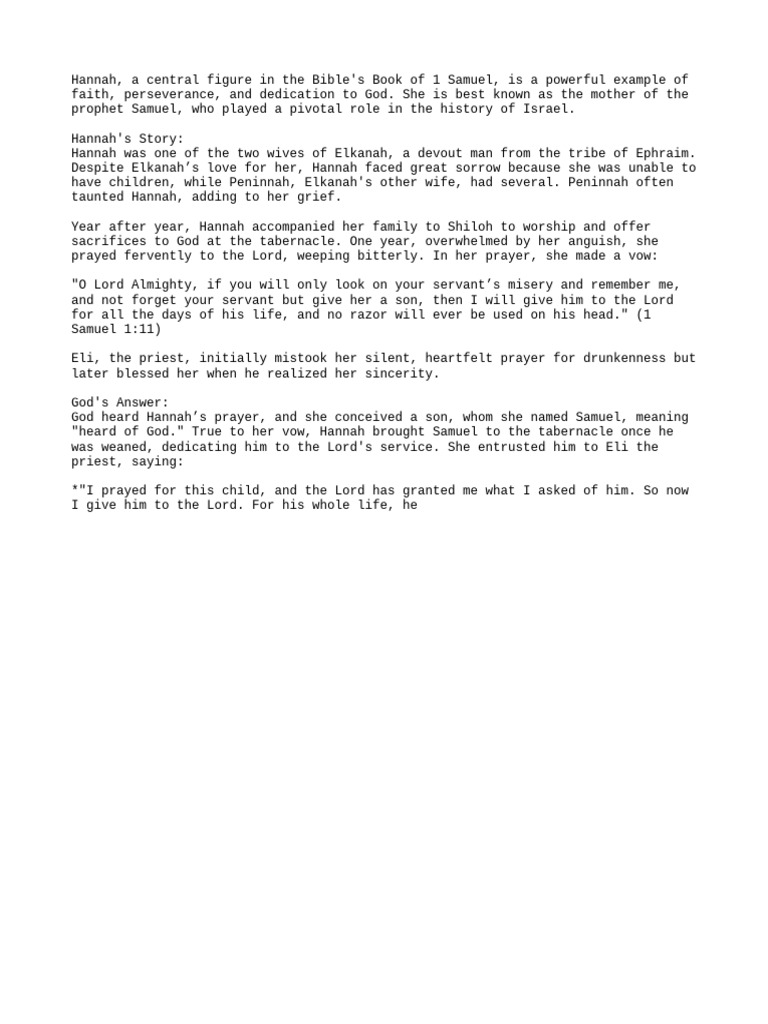 Hannah: The Faithful Mother of Samuel | PDF
