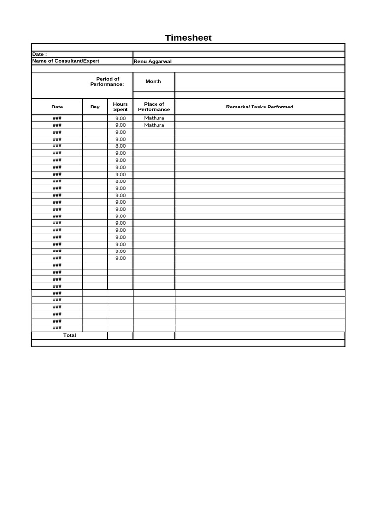 Time Sheet Format | PDF