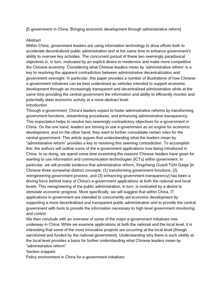 China's E-Gov: Reform & Growth | PDF | E Government | China
