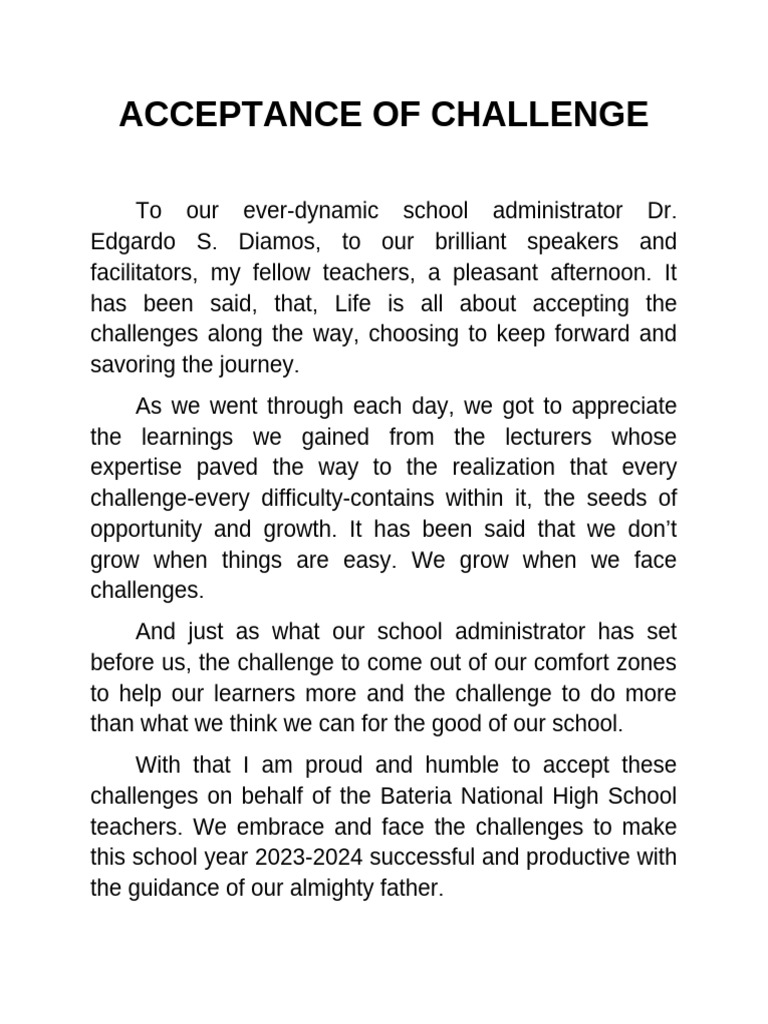 Accepting The Challenge (Inset) | PDF